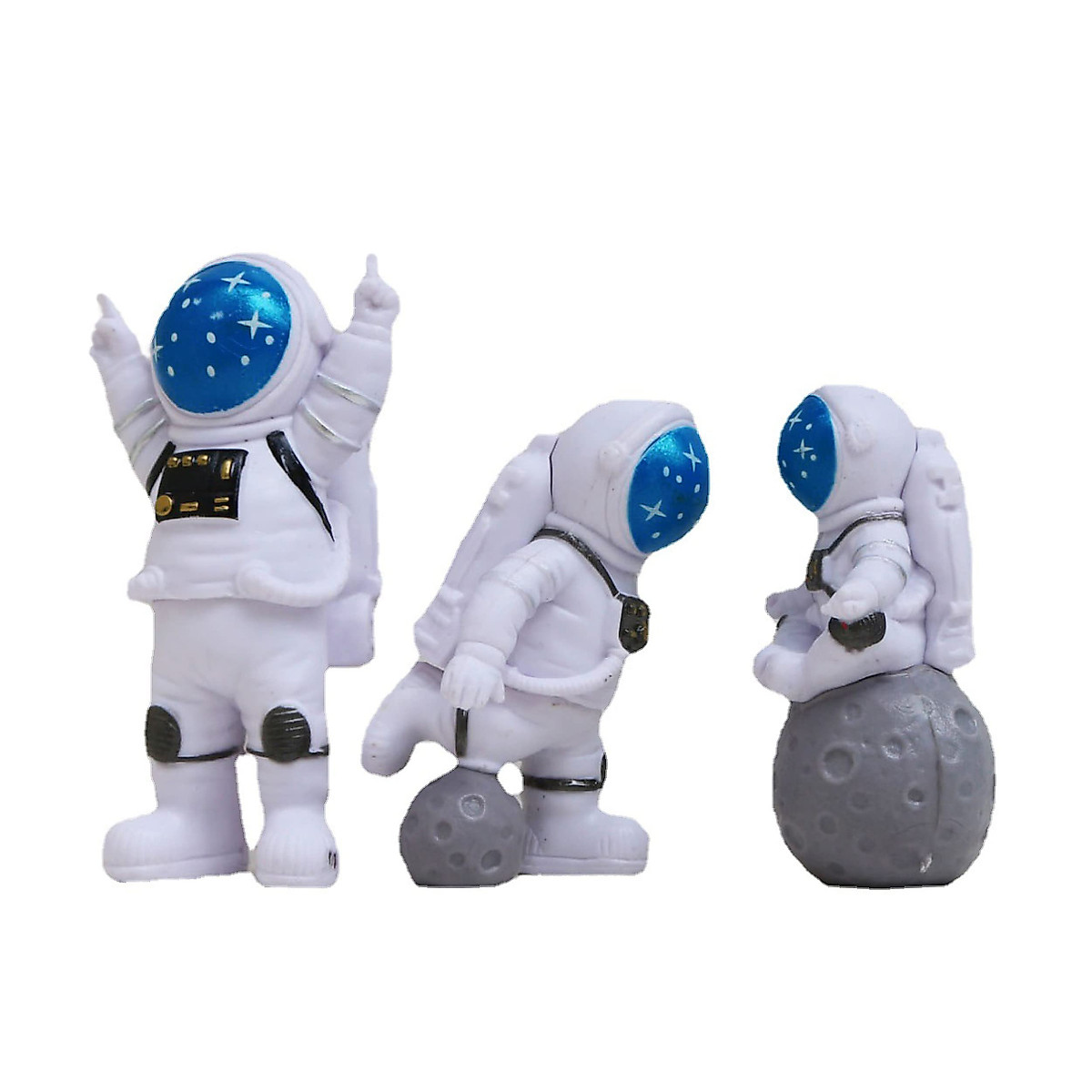 [ 3Pcs ] Astronaut Figurines Cake Topper Miniature Astronaut Toys Ornament Home Arts and Crafts Desktop Accessories Tabletop Decoration Spaceman Party Gifts(blue)