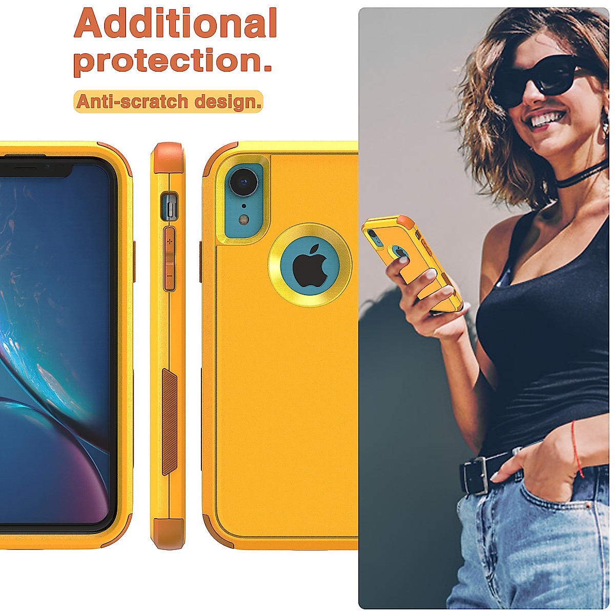 YmhxcY for iPhone XR Case iPhone XR Phone Case with [2 Pcs] EPU Flexible Screen Protectors,[Shockproof] [Dropproof] Protection Cover for Apple iPhone XR 6.1"-Yellow