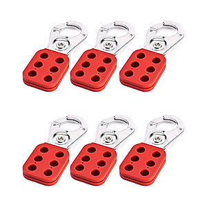 QWORK Lock Out Tag Out Hasp, 6 Pack Tamper-Proof Stainless Steel Padlock Hasp with Extended Jaw, Red