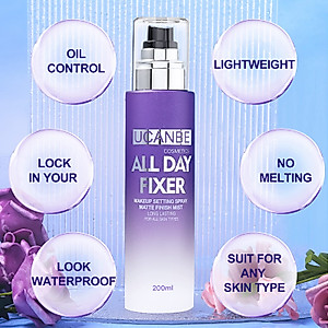 UCANBE Makeup Setting Spray - Matte Finishing Spray Long Lasting Face Mist, Oil Control Lightweight Hydrate Make Up Spray, 6.7 Fl Oz Large Size