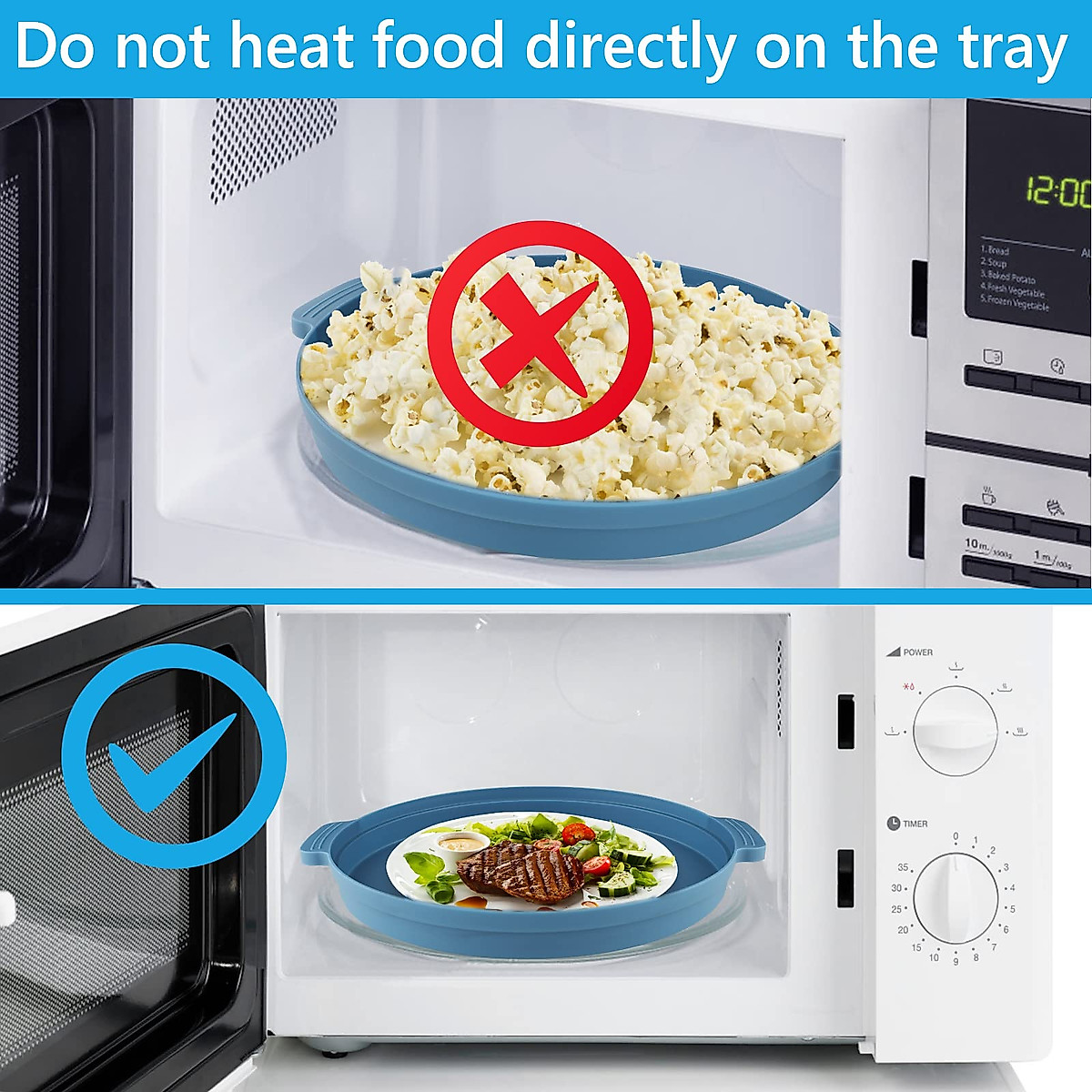 Microwave Splatter Cover with Plate Tray Set Microwave Cover for Food BPA Free 10.6 Inch Lid Microwave Splatter Guard Fit More Plates（Blue）