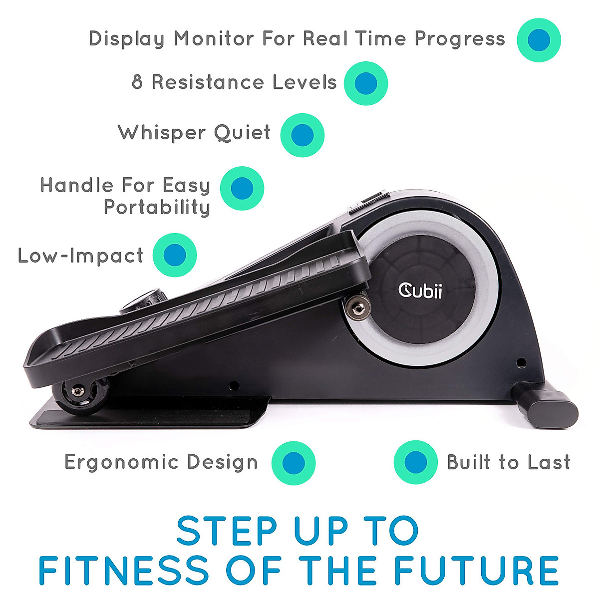 Cubii Jr: Desk Elliptical w/Built in Display Monitor, Easy Assembly, Quiet & Compact, Adjustable Resistance (Silver)