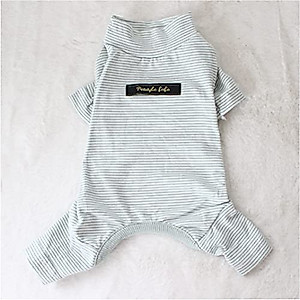 Hdwk&Hped Soft Cotton Dog Pajamas for All Seasons, Striped Pet Bottoming Jumpsuit for Small Dog Cat Puppy (#5, Thin Stripes Style 2pcs - Yellow&Pean Green)