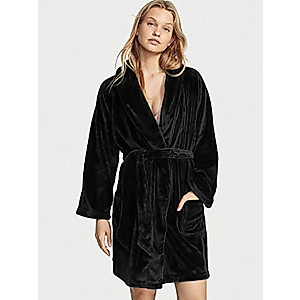 Victoria's Secret Short Cozy Robe, Black Embossed Logo, XS/S