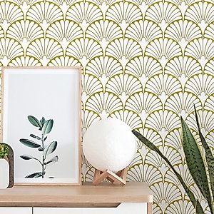 MelunMer Gold Peel and Stick Wallpaper Boho Gold Contact Paper for Cabinets Self Adhesive Removable Wallpaper for Bedroom/Bathroom Modern Contact Paper Leaf Ginkgo Biloba 393 in L 17.3In W