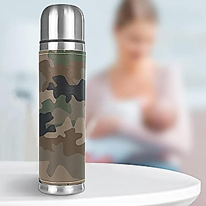 Stainless Steel Vacuum Insulated Mug, Vintage Green Camouflage Print Thermos Water Bottle for Hot and Cold Drinks Kids Adults 17 Oz