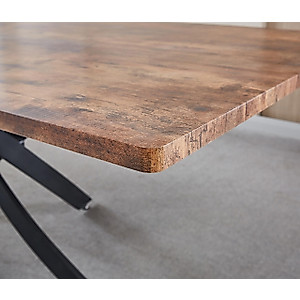 Mid-Century Dining Table for 6 People,63" Dining Room Table,Farmhouse Kitchen Table with Walnut Printed Wooden Table,Modern Dining Room Table with Black Metal Legs