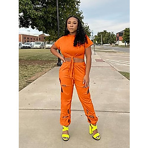 Women 2 Piece Outfit Summer Short Sleeve White Shirt Sweatpants Set Workout Jogger Sweatsuit