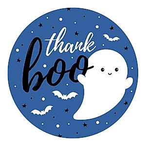 Blue A Little Boo is Almost Due Boy Baby Shower Thank You Card Stickers, Halloween Baby Shower Party Favor Bag Labels - 40 Count