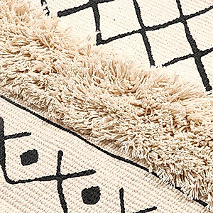 Topotdor Tufted Cotton Area Rug 2 Pieces,Hand Woven Print Boho Tassels Floor Rugs Perfect Bedroom Living Room Bathroom Hallway Home Decor(2' x 3'+ 2' x 4', White Skyline)