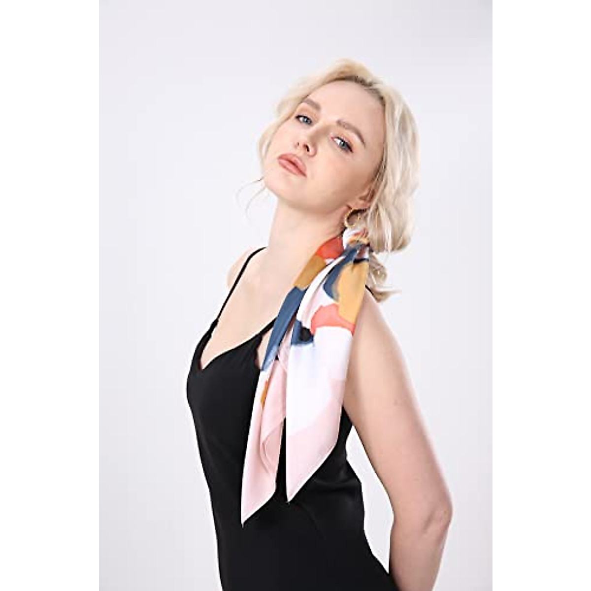 Livrerpi Silk Feeling Scarf Medium Square Satin Head Scarf for Women 27.5 Gifts 100% Fabric Polyester(Oil Paint Pink A026-1)