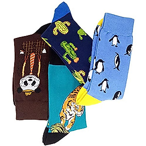 HSELL Mens Funny Animal Pattern Dress Socks Novelty Crazy Design Panda Men Tiger Penguin Cotton Socks Gifts for Men