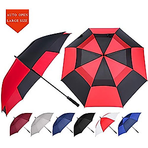 Baraida Golf Umbrella Large 62/68/72 Inch, Extra Large Oversize Double Canopy Vented Windproof Waterproof Umbrella, Automatic Open Golf Umbrella for Men and Women and Family(62 inch, Red Black)