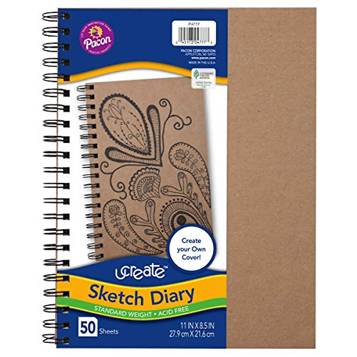UCreate Create Your Own Cover Sketch Diary, Nat. Chip Cvr., 11" x 8-1/2", 50 Sheets
