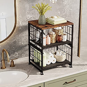 1Easylife Counter Basket Wire Basket with Wood Top, 2 Tier Stackable Pantry Organization and Storage Baskets Metal Mesh Bin Tiered basket for Countertop, Cabinet, Pantry, Kitchen (Black)