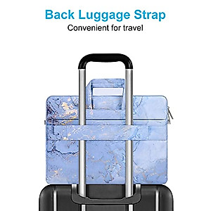 MOSISO Laptop Shoulder Bag Compatible with MacBook Air/Pro,13-13.3 inch Notebook,Compatible with MacBook Pro 14 inch 2023-2021 A2779 M2 A2442 M1, Watercolor Marble Sleeve with Trolley Belt, Blue