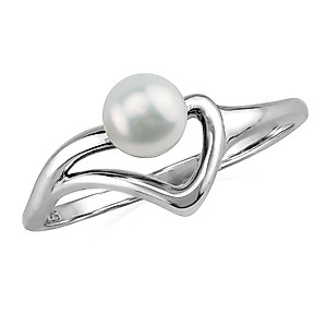 Silvershake White Cultured Freshwater Pearl 925 Sterling Silver Minimalist Solitaire Ring Size 6