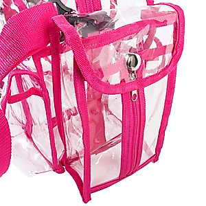 SHANY Clear PVC Makeup Bag - Large Professional Makeup Artist Rectangular Tote with Shoulder Strap and 5 External Pockets - PINK