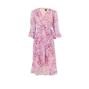 Adrianna Papell Women's Printed Chiffon Short Dress, Pink Multi