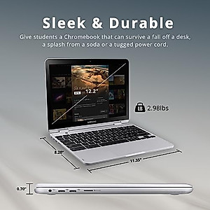 SAMSUNG Plus V2 2-in-1 12.2" Touchscreen Chromebook Laptop, Intel Celeron 3965Y, 4GB RAM, 64GB eMMC, 1M Front Camera, Wi-Fi, Bluetooth, MicroSD Reader, Stylus Pen, Chrome OS, Silver, 128GB USB Card