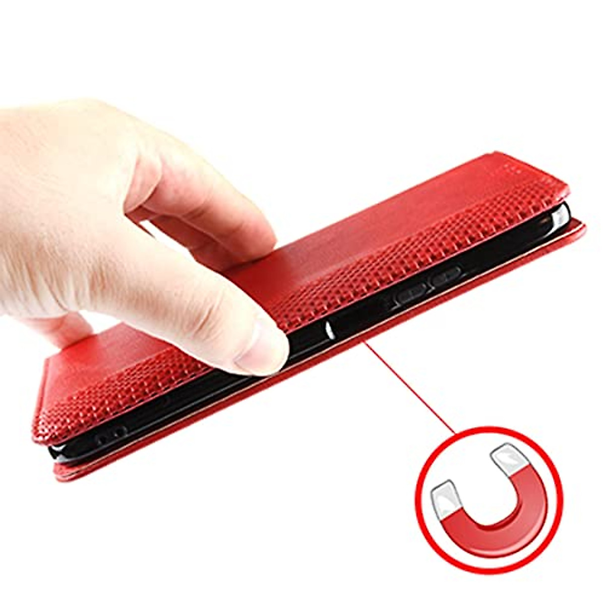 NATUMAX Wallet Folio Case for LG V60 THINQ 5G, Premium PU Leather Slim Fit Cover for V60 THINQ 5G, 2 Card Slots, Horizontal Viewing Stand, Small Lattice, Red