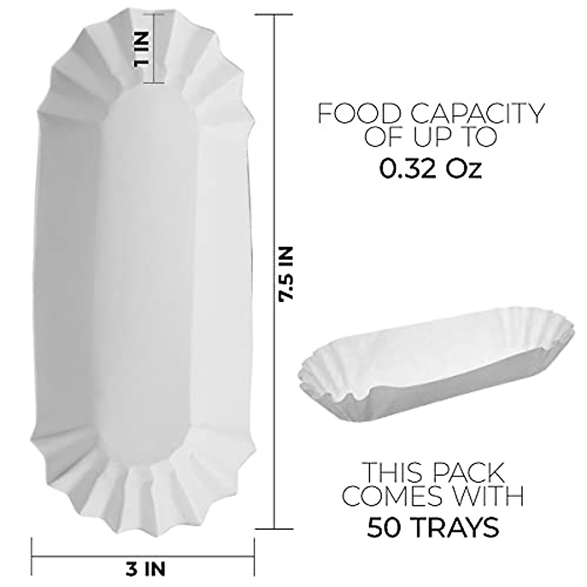 50 PCS Hot Dog Tray - Hotdog Serving Dish Set Paper Food Boats Disposable Fluted Dishes Corn Dogs Wrappers Holders Breakfast Sausage Trays Picniс Plates Hot Dog Cart Accessories