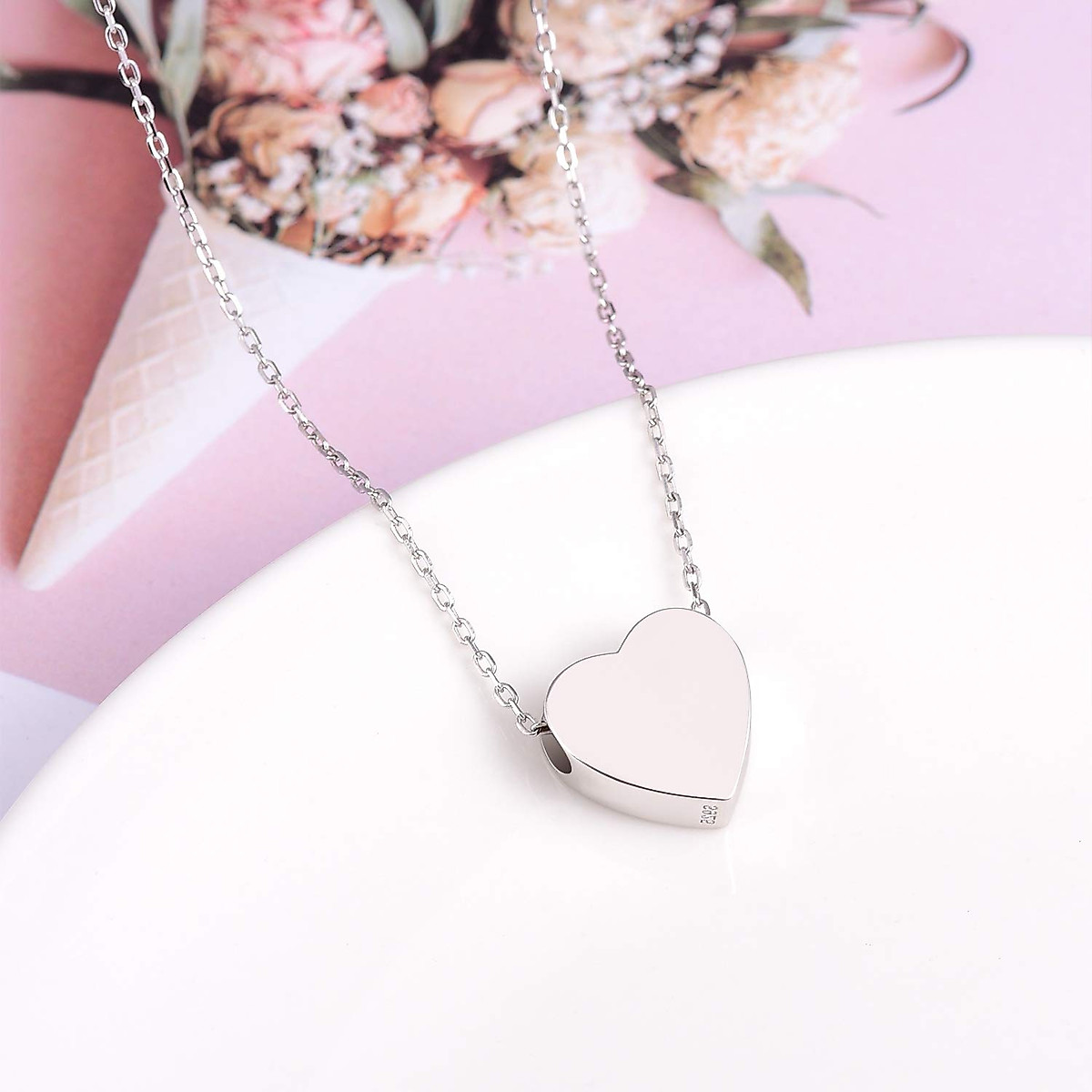 Jinlou 925 Sterling Silver Hold Loved Ones Heart Urn Necklace Pendant for Ashes Memorial Cremation Jewelry(Simple heart)