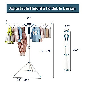 JAUREE Tripod Clothes Drying Rack Folding Indoor, Portable Drying Rack Clothing and Height-Adjustable, Space Saving Laundry Drying Rack with 20 Clips