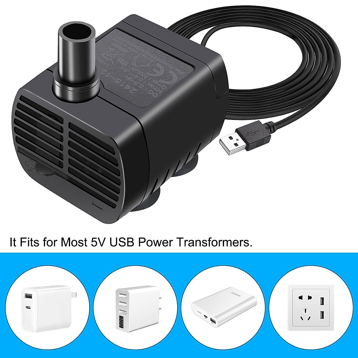 Mini Submersible Water Pump, Ultra Quiet USB Fountain Pump DC 5V, for Pet Water Fountain, Aquarium Fish Tank, Tabletop Fountain, Water Gardens and Hydroponic Systems