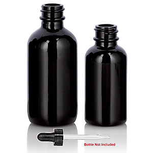 JUVITUS Black Straight Tip Glass Dropper Closure Top for Boston Round Bottles 24 Pack (4 oz / 120 ml (24-400 Neck Size))