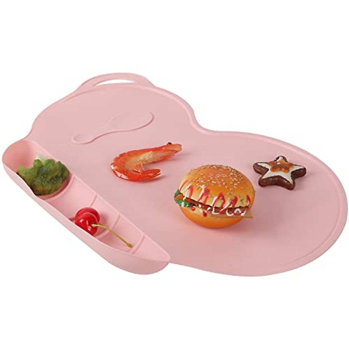 Silicone Placemats with Food Catching Pockets - 15 x 10” Home and Restaurant Table Mat - Non-Slip Suction Placemat for Toddlers (Pink)