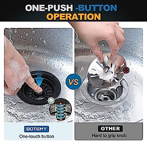 BOTEMY 3-1/2 inch Pop Up Kitchen Sink Drain Strainer Assembly 304 Stainless Steel with Removable Strainer Basket Stopper, Matte Black