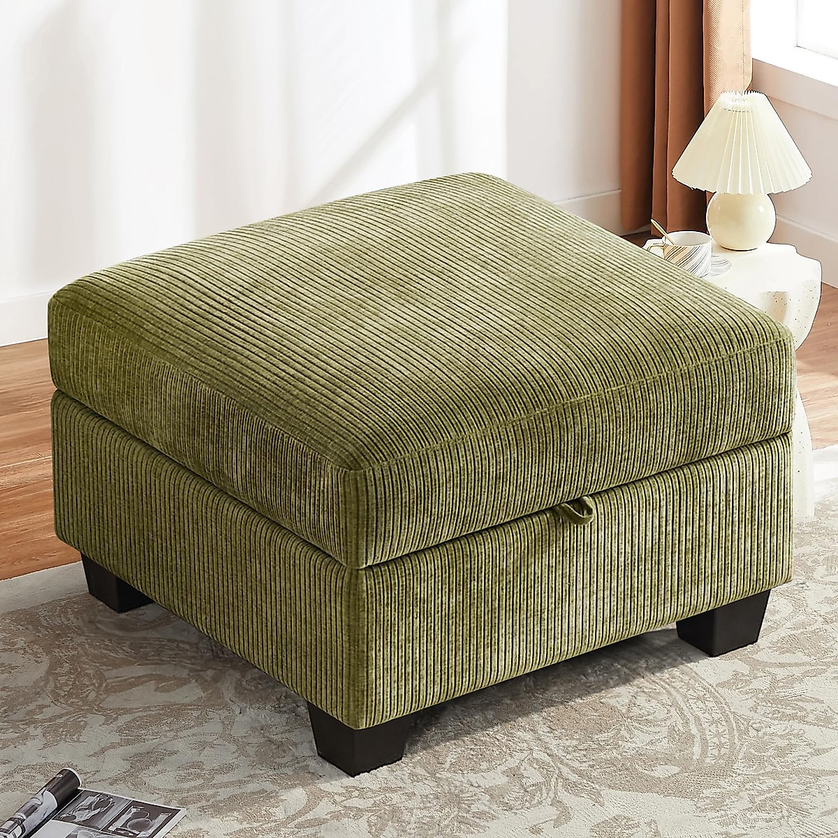 ABCASA Sofa Ottoman with Storage,Ottoman Module for Modular Sectional Sofa Couch, Storage Ottoman Footrest and Seat Cube, Green