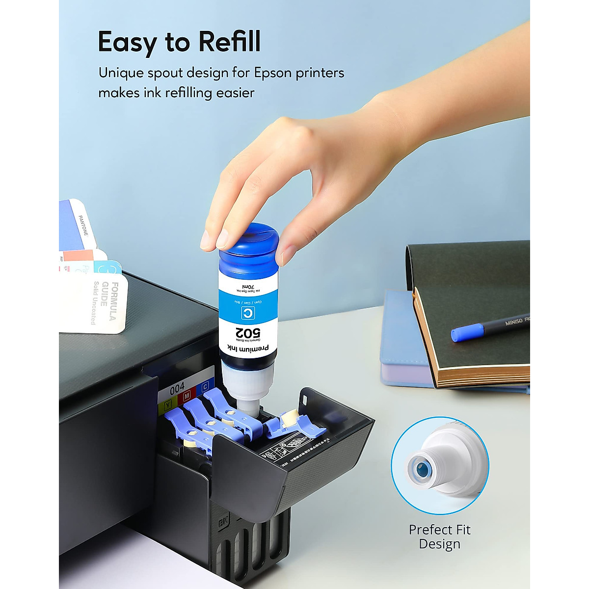 502 High Capacity Compatible Refill Ink Bottle Replacement for Epson 502 Ink Refill Bottles (Not Sublimation Ink) Use for EcoTank ET-2850 ET-3830 ET-3850 ET-2760 ET-3760 ET-15000 Printer (4 Bottles)