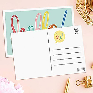 Sweetzer & Orange Hello Postcards Pack (60 Post Cards) 4x6 Postcards for Kids and Adults. 300gsm Note Cards. Blank Hello Greeting Cards, Mint Green Hello Cards