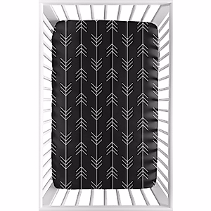 Sweet Jojo Designs Woodland Arrow Boy Fitted Mini Crib Sheet Baby Nursery for Portable Crib or Pack and Play - Black and White Rustic Country Lumberjack