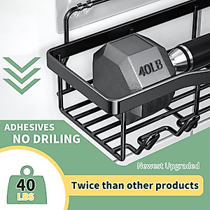 KiKiRico Corner Shower Caddy, 2 Pack Adhesive Shower Organizer with 8 Hooks, No Drilling Rustproof Stainless Shower Shelves for Bathroom, Organizers and Storage Racks, Black