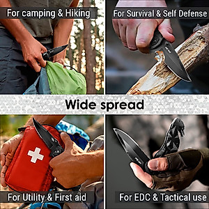 GOOD WORKER Bundle of 2 Items - Black Pocket Knife - Serrated Sharp 3,5" Blade Folding Knives - Best EDC Camping Hiking Hunting Knofe Gear Accessories for Men Wood Handle Sharp Blade Knifes - Gifts