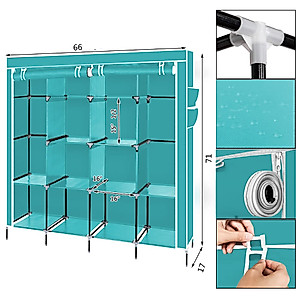 YUFENGZHE Wardrobe Storage Closet Clothes Portable Organizer Closets Shelf (Sky Blue)