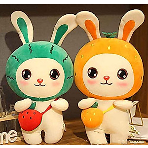 Bunny Plush Cute Strawberry Bunny Stuffed Animal 12inch,Pink Bunny Pillow,Strawberry Rabbit with Backpack,Soft Bunny Doll for Boys and Girls