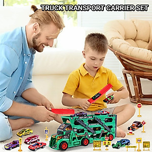 Toddler Boys Toys for 3-4 Year Old,Large Transport Cars Carrier Set Truck Launcher Toys with 8 Die-cast Vehicles Truck Toys Cars,Ideal Gift Toys for Kids Age 3-7
