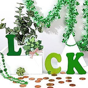 4 Pieces St. Patrick's Day Decorations Lucky Letter Wooden Table Signs Shamrock Table Centerpiece for Gift Tabletop Desk Party Home Tray Decor