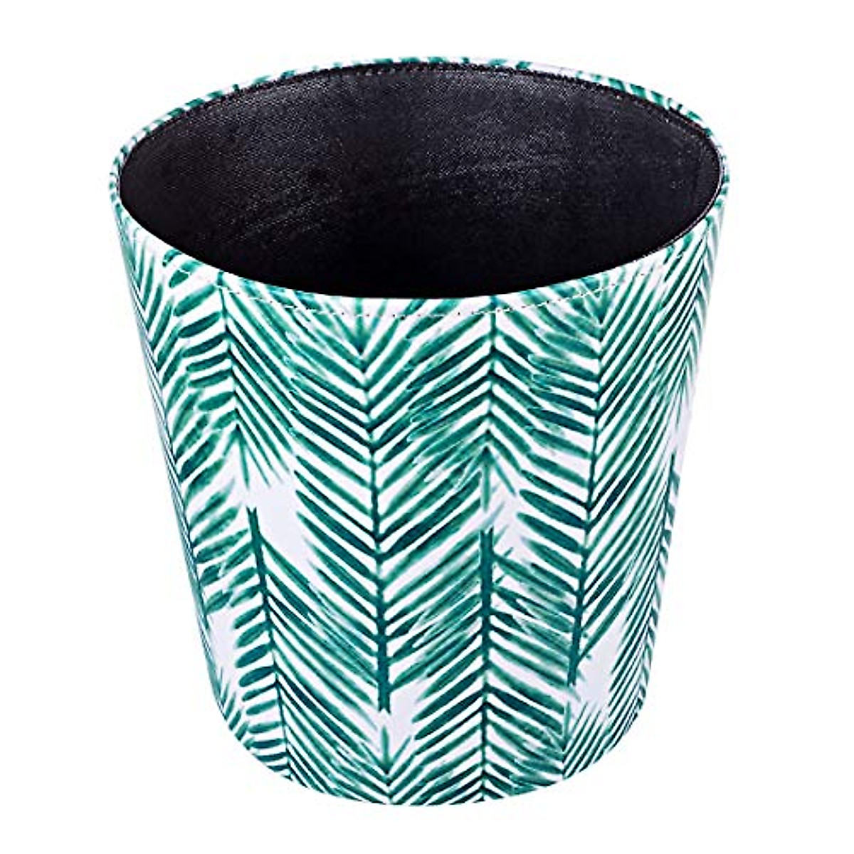 Scakbyer Paper Wastebasket Without Lid PU Leather Round Decorative Trash Bin Garbage Can Dustbin for Hotel Dormitory Kitchen Bedroom Bathroom Office Green Leaves