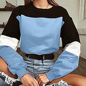 Long Sleeve Sweatshirt for Women THENLIAN Womens Long Sleeve Splcing Color Sweatshirt Pullover Tops Blouse(Blue, XL)