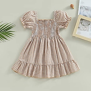 MERSARIPHY Toddler Baby Girl Dress Cotton Linen Baby Dress Sleeveless Sundress Girls Summer Clothes (Khaki Plaid, 3-4 Years)