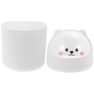 Cabilock 2pcs Desktop Bin Living Brush Room Bathroom Garbage Lid Vanity Bucket Rubbish Makeup Shape Wastebasket Can Waste Office Lovely Cartoon White for Small with Animal Desk Holder
