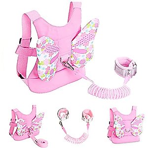 Toddlers Leash + Anti Lost Wrist Link Child Kids Safety Harness Kids Walking Wristband Assistant Strap Belt for Girl Pink Christmas Gift