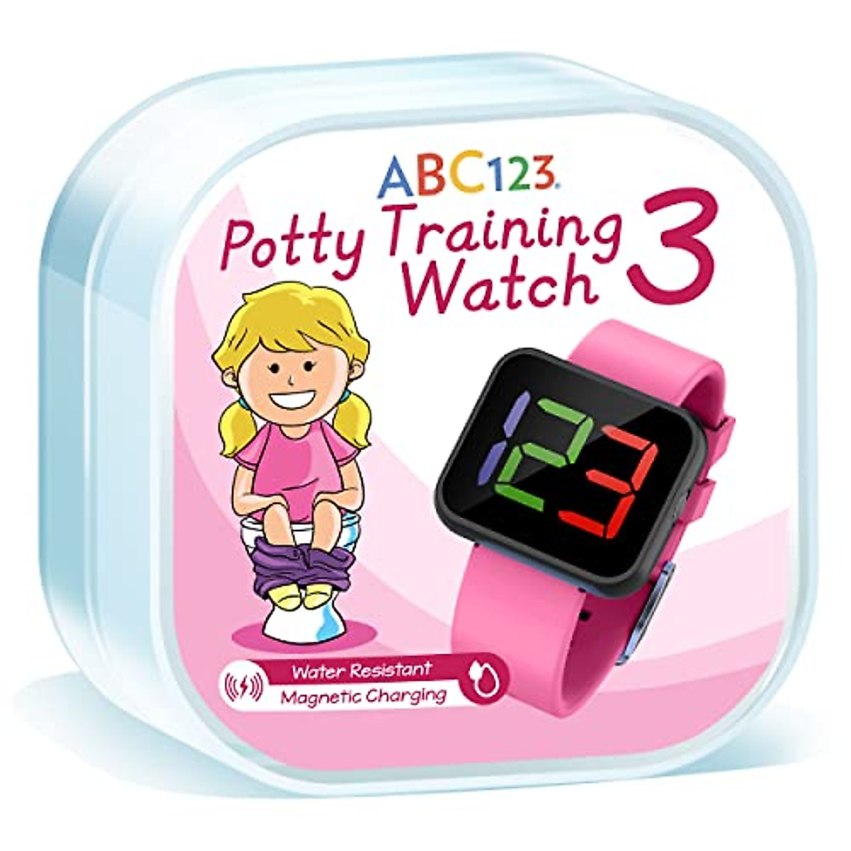 ABC123 Potty Training Watch 3 (2023 Edition) - Baby Reminder Water Resistant Timer for Toilet Training Kids & Toddler with Wireless Charging (Pink)