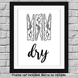 Modern 5th Laundry Room Signs (Set of 4 Unframed - 8 x 10 Inches), Wash Dry Fold Repeat, Typography Wall Art Decor Prints, Black and White Print Unframed
