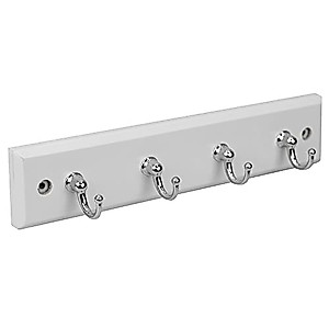 Home Basics 4 Hook Wall Mounted Key Holder Rack for Entryway, Kitchen, Bedroom – Organize Car Keys, House Keys, Small Accessories and Jewelry (White)